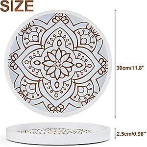 SimpleArt Wooden Serving Tray Round, Rustic Coffee Table Tray Farmhouse Tray Decor for Centerpiece Table Decorations,Kitchen Table Decor, Boho Ottoman Tray for Home White