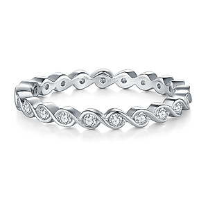 2MM 925 Sterling Silver Ring, Boruo Cubic Zirconia CZ Wedding Band Stackable Ring Size 8