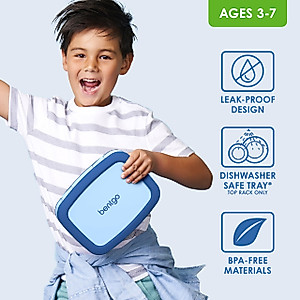 Bentgo® Kids Leak-Proof, 5-Compartment Bento-Style Kids Lunch Box - Ideal Portion Sizes for Ages 3 to 7, BPA-Free, Dishwasher Safe, Food-Safe Materials, 2-Year Warranty (Blue)