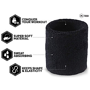 Tough Headwear Sports Wristbands - Arm Bands, Wrist Sweat Bands - One Size - Black - Cotton Blend - Unisex - For Athletes