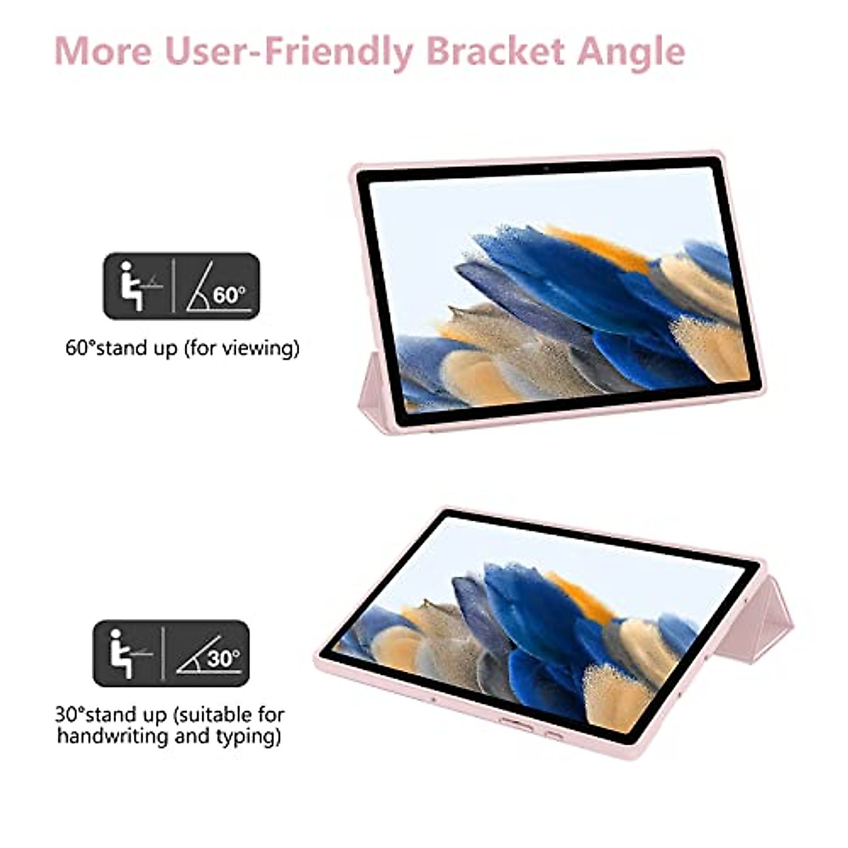 CLARKCAS Case for Samsung Galaxy Tab A8 10.5 Inch 2022 Release Model SM-X200 X205 X207,Slim Cover with Trifold Stand and Soft TPU Back for Samsung Galaxy Tab A8 (Pink)