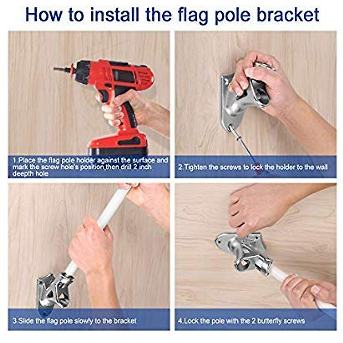 LOMETY Stainless Steel Heavy Duty Flag Pole Holder，Wall Mount House & Estate Flag Pole Bracket， Flag Pole mounting Bracket 2 Positions for 1“ Flag Pole (Silver)