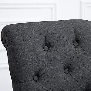 Pair Dining Room Chairs Kitchen Chairs Set of 2 Grey Comfortable Linen Fabric Upholstered Black Wood Legs Side Chairs Studded Nailhead and Button for Living Room Restaurant Lounge (2, Charcoal Grey)