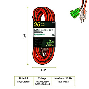 GoGreen Power GG-13725 16/3 25’ SJTW Outdoor Extension Cord, Lighted End, 25 Ft (2 Pack)