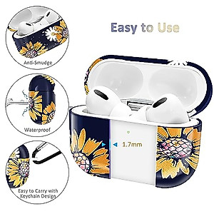 Casewind Compatible with AirPods Pro Case, [with Keychain] Glitter Floral Sunflower Cute AirPod Pro Case Cover Full Protective Hard Shockproof AirPods Pro Case for Women Girl Men,Front LED Visible