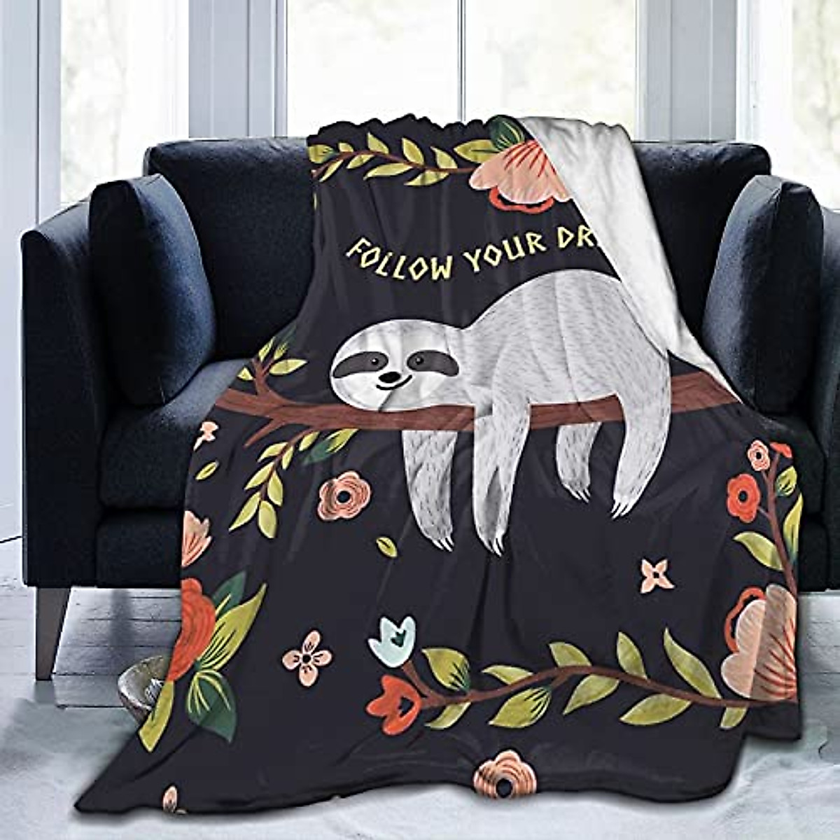 UHANKRU Sloth Blanket 60 inx50 in Animal Blanket Ultra Soft Flannel Throw Blankets for Couch Bedroom for Kids Adults, DestroyFungal