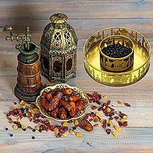 Ramadan Home Decoration 3 Pieces Ramadan Decor Ramadan Trays Moon Ramadan Tray Set Eid Mubarak Plates Food Storage Containers for Eid and Eid Al-adha Ramadan Activity Party Favor, Gold