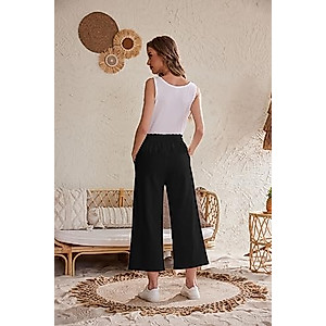 BCOFUI Womens Linen Wide Leg Pants High Waisted Drawstring Baggy Loose Beach Trousers with Pocket