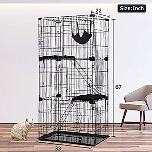 BestPet 3-Tier 67 Inch Cat Cage Enclosure Cat Crate Ferret Cage Cat Kennel Cat Playpen with Free Hammock 3 Cat Bed 3 Front Doors 2 Ramp Ladders Perching Shelves