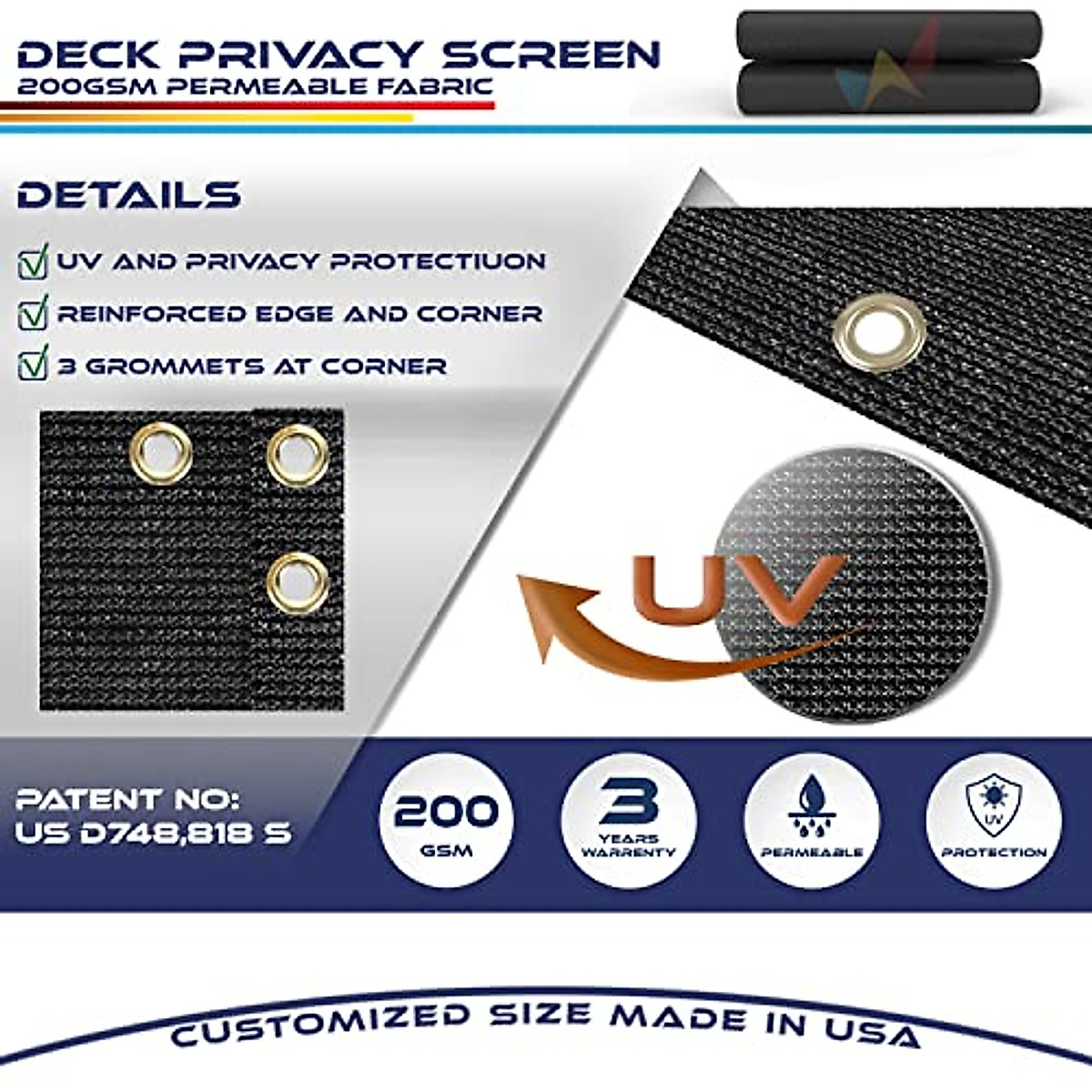 Windscreen4less 3'x15' Deck Balcony Privacy Screen for Deck Pool Fence Railings Apartment Balcony Privacy Screen for Patio Yard Porch Chain Link Fence Condo with Zip Ties Black