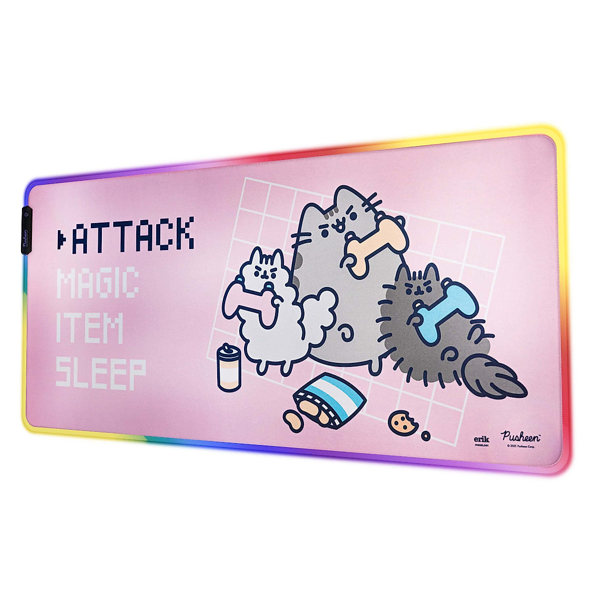 Erik Official Pusheen XXL RGB Gaming Mouse Mat | LED Mouse Mat | 900x400x4 mm Non-Slip Rubber Base Mouse Pad RGB, RGB Gaming Mouse Pad, Keyboard Mouse Mat | Pusheen Gifts | Kawaii Gaming