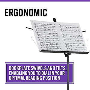 On-Stage SM7 122B Compact Sheet Music Stand, Portable, Folding, Height, Adjustable Bookplate Angle, Carry Bag, Black (SM7122B)