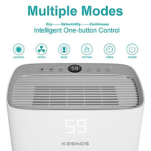 Kesnos 4500 Sq. Ft Dehumidifier for Home with Drain Hose -Ideal for Basements, Bedrooms, Bathrooms, Laundry Rooms -with Intelligent Control Panel, Front Display, 24 Hr Timer and 0.66 Gallon Water Tank