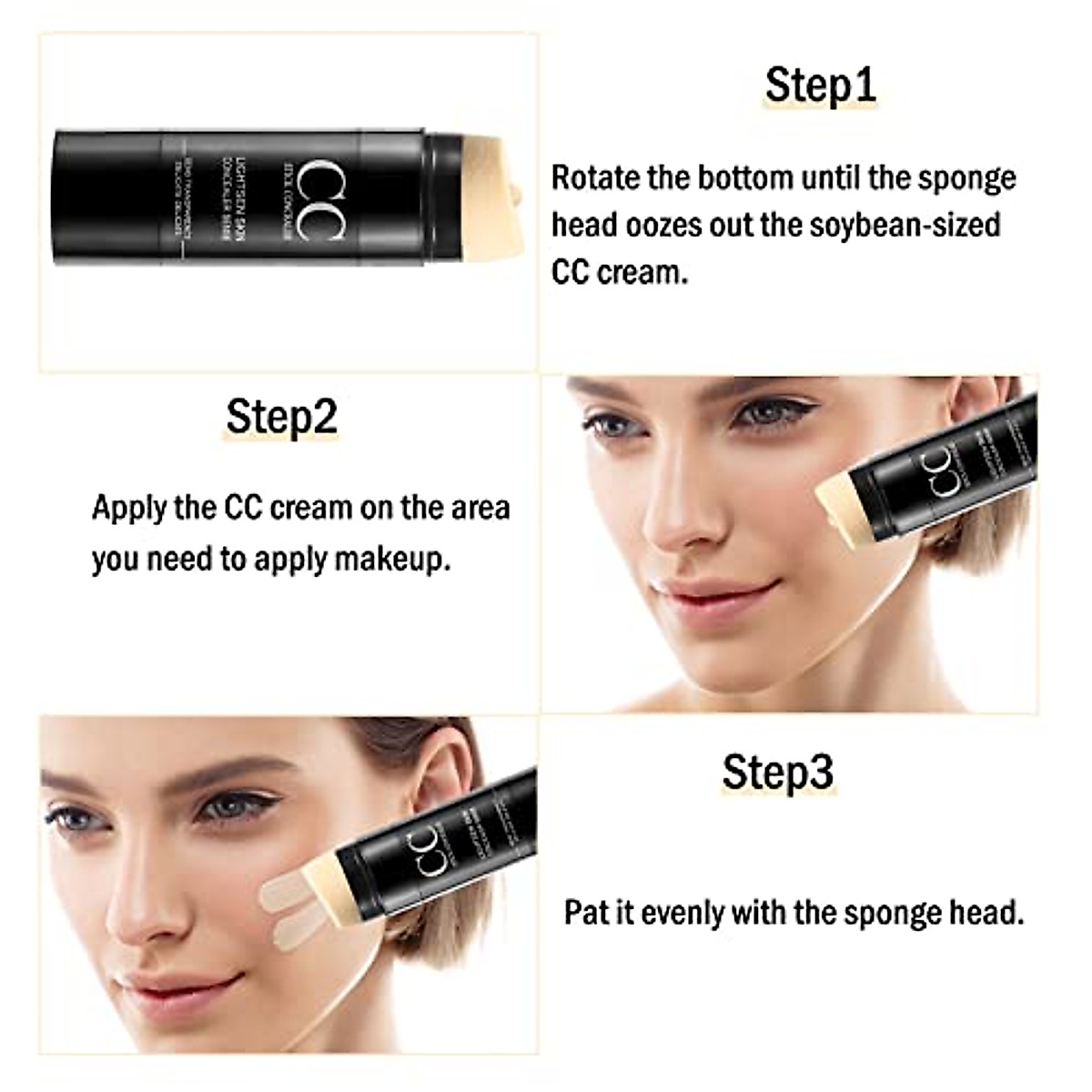 Boobeen Air Cushion CC Stick Moisturizing CC Cream Concealer Full Coverage Foundation Makeup Color Correcting Cream to Create Natural Makeup, Oil-Free