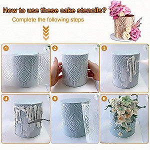 DI QIU REN 16PCS Cake Stencils Decorating Buttercream, 15X5.9 Inch Fondant Stencil for Cake Decoration Lace Cake Stencil & Template, Geometric Icing Stencil Cake Printing Mold Side Baking Mesh Stencil