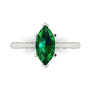 Clara Pucci 1.50 ct Marquise Cut Solitaire Simulated Emerald Engagement Wedding Bridal Promise Anniversary Ring 18K White Gold Size 7.25