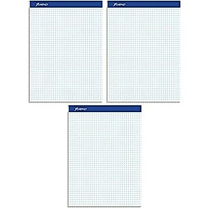 Ampad Evidence Quad Dual-Pad, Quadrille Rule, Letter Size (8.5 x 11.75), White, 100 Sheets per Pad (20-210) (Pack of 3)