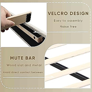 RIDFY Queen Bed Frame with Fabric Headboard, Upholstered Platform Bed Frame, Heavy Duty BedFrame with Wood Slat Support, Mattress Foundation/No Box Spring Needed/Easy Assembly (Beige)