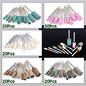 Keadic 100Pcs Electric Polishing Buffing Wheels Grinding Bits Set Shank Wool | Sesame | Rubber | Jade | Cowhide Abrasive Rotary Tools - 1/8 Inch Shank