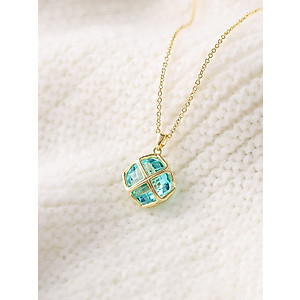 Qinpan 14MM Crystal Pendant Drop Dangle Necklace for Women Glod Plated Costume Jewelry, 24.4*17.8mm, Gold Plated, Cubic Zirconia