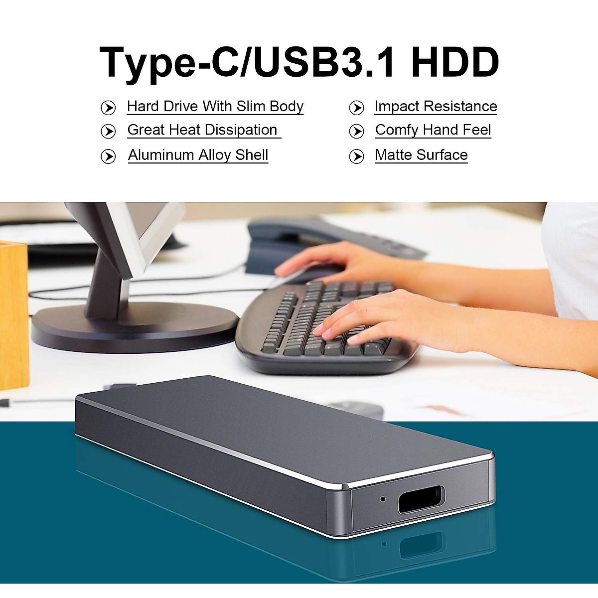External Hard Drive 2TB Type C USB3.1 for PC, Mac, Desktop Computer Wii U, Xbox (2to, Black)