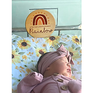 Nana's Little Angels Large Rainbow Double-Sided Baby Announcement Sign 6.5 inch “Hello Baby” Newborn Baby Name Announcement Wooden Sign with Black Paint Marker Birth Announcement Sign for Hospital