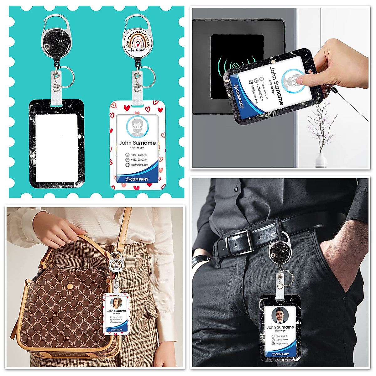 2 Pcs ID Badge Holder with Lanyard Retractable Heavy Duty Badge Reel Clip Cute Work Badge Holder for Women Nurse Teacher Detachable Key Lanyard Key Card Nametag Holder Rainbow and Moon Lanyard