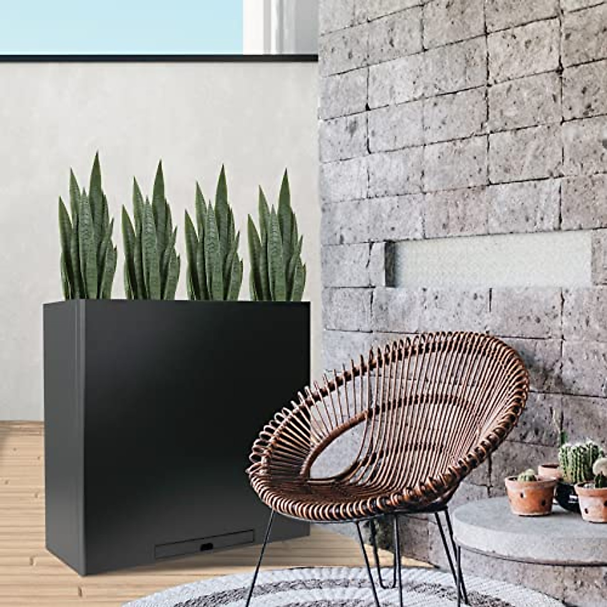 Worth Garden 3ft Artificial Snake Plant Fake Sansevieria Indoor Outdoor, 28 Thick Leaves Lifelike Faux Silk Plant, Home Decor Mother in Law Tongue Plant 35in, Black Pot & 20g Dry Moss Included, Green