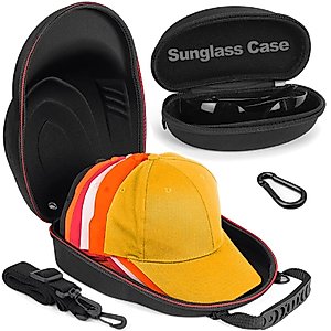 Hat Travel Case+Sunglass Case, Hard Hat Case for Baseball Caps Hat Storage for Travel with Carrying Handle & Shoulder Strap, Hat Organizer Holder Protects Up to 6 Hats for Traveling & At-Home Storage