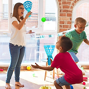 Outdoor Indoor Games Activities for Kids, Pop and Catch Ball Family Games with 6 Launcher Baskets and 10 Balls, Beach Yard Sport Birthday Halloween Party Gifts Toys for Kids Ages 4 5 6 8 12+ Years Old