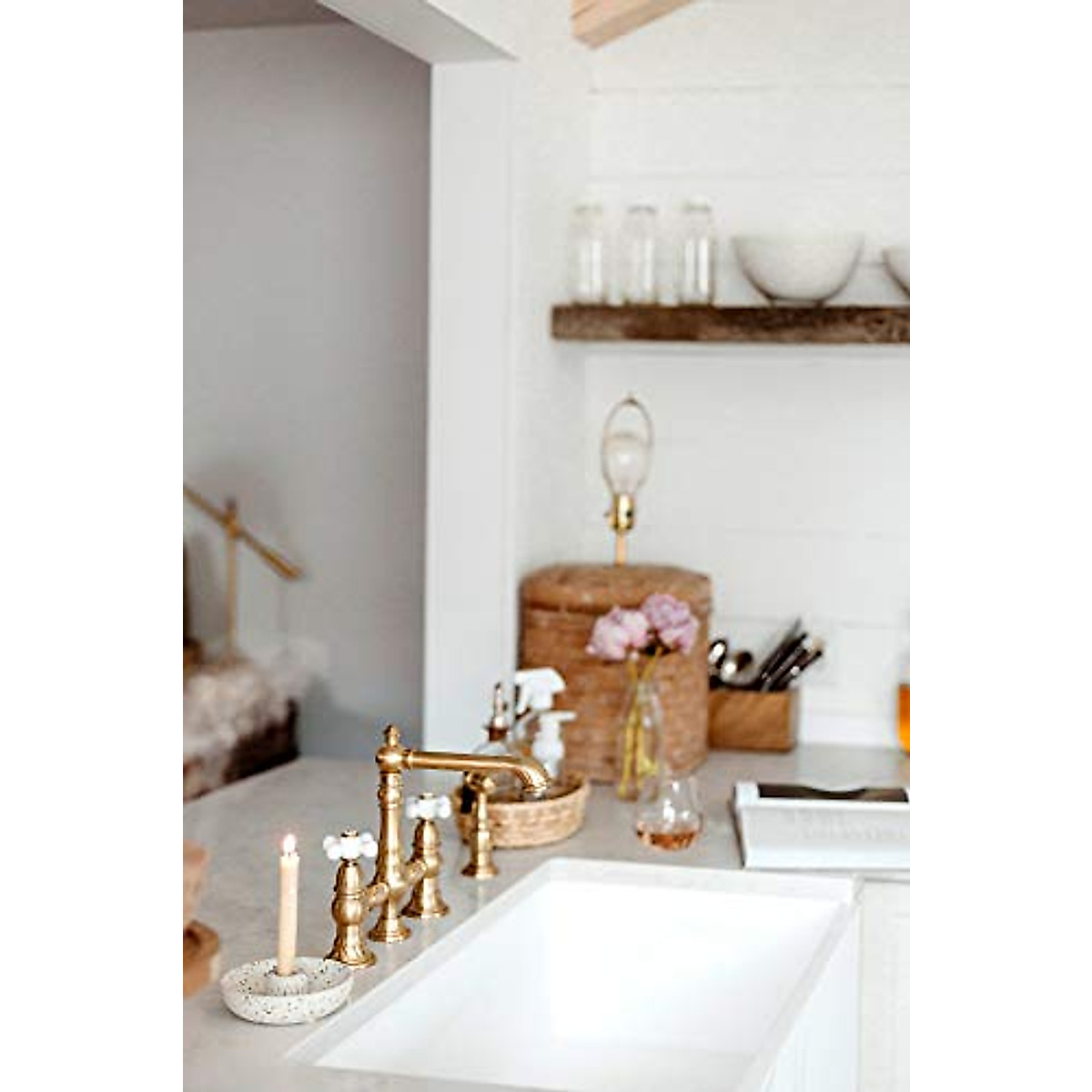 Kingston Brass KS7277PXBS English Country 8" Bridge Kitchen Faucet with Sprayer, Brushed Brass