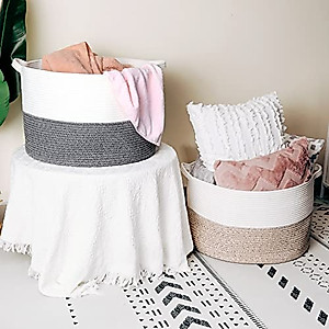 Annecy XXLarge Cotton Rope Basket (Set of 2), Woven Baby Laundry Basket with Handle for Toy, Towels, Pillows, Decorative Basket for Blankets