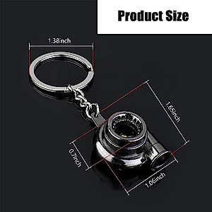 GKmow Pack-1 Car Polished Turbo Keychain, Ring Rotating Key Ring, DIY Small Toys for Car Key Decoration (Black)