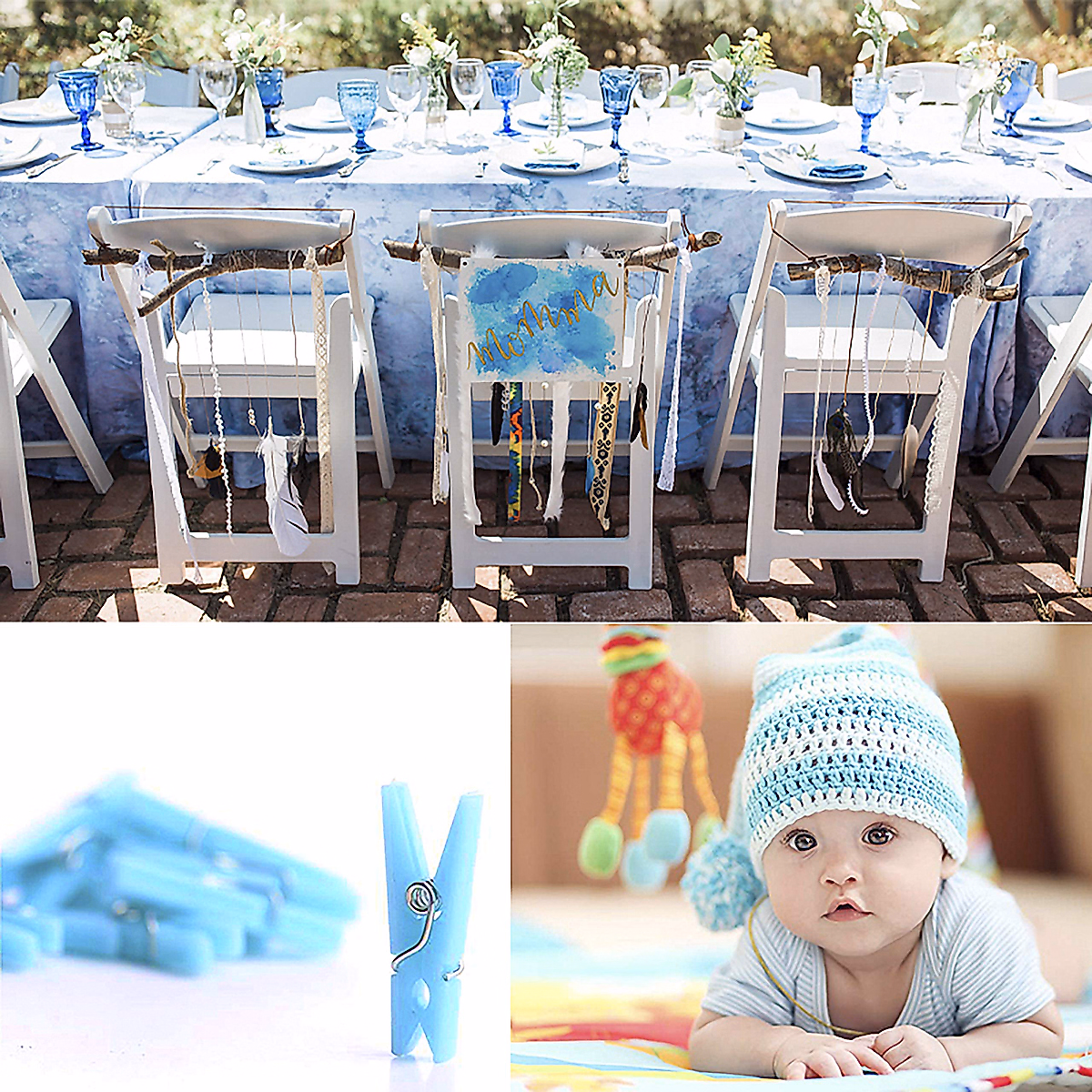 Adorox (Blue (48 Pieces) Small Clothes Pins Baby Shower Clothespin Favors Pink Girl Blue Boy Party Game