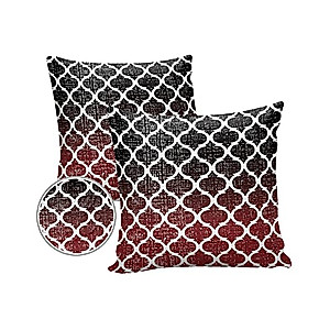 Vandarllin Outdoor Throw Pillows Covers 24X24 Set of 2 Waterproof Black and Red Ombre Gradient Decorative Zippered Lumbar Cushion Covers for Patio Furniture, Morocco Pattern
