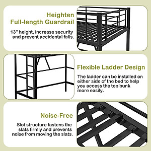VECELO Loft Bed Twin Size, Metal Bedframe with Removable Ladder and Safety Guardrail, No Box Spring Needed, Space Saving, Noise Free, Black