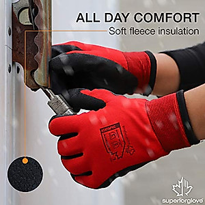 Superior Glove Winter Work Gloves - Fleece-Lined with Black Tight Grip Palms (Cold Temperatures) Freezer Gloves - SNTAPVC - Size Large
