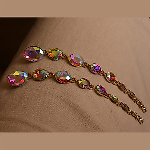 Agriajun Long Crystal Beaded Tassel Teardrop Dangle Chain Earrings for Women - Big Boho Extravagant Sparkly Rhinestone Linear Earring Dangling Bridal Wedding Prom Costume Jewelry, Stainless Steel,