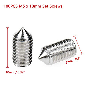 Sscon 100Pcs 304 Stainless Steel Internal Hex Socket Set Screws Cone Wire Tip Machine Screws M5x10mm