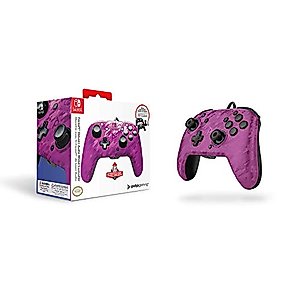 PDP Gaming Faceoff Deluxe+ Wired Switch Pro Controller - Officially Licensed by Nintendo - Customizable buttons, sticks, triggers, and paddles - Ergonomic Controllers - Purple Camo / Camouflage