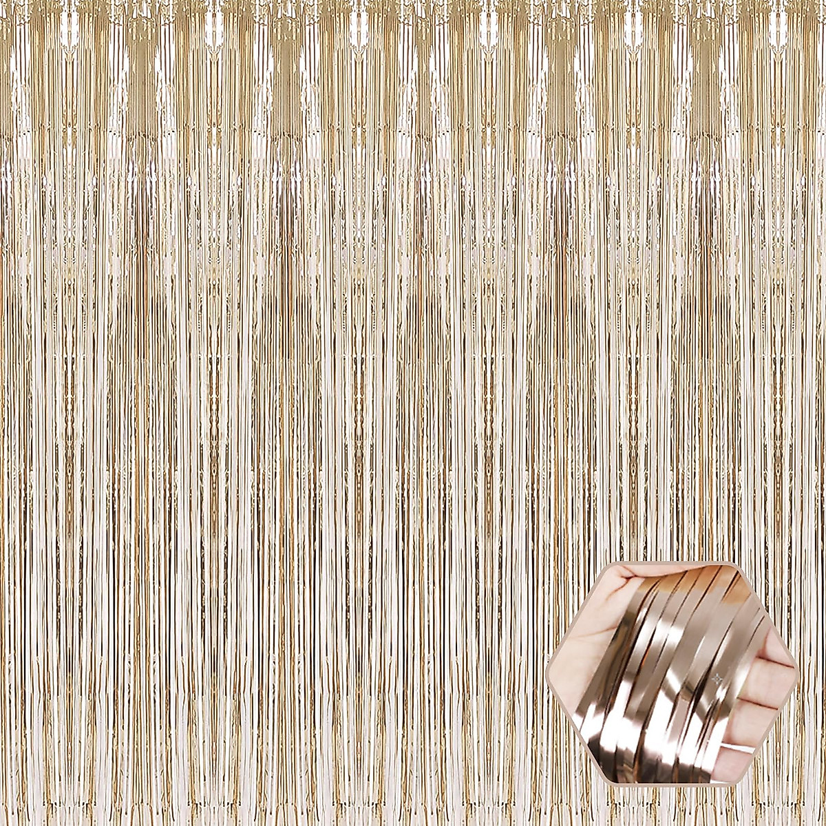 3 Pack new Champagne Gold Foil Fringe Curtain Backdrop, 3.28Ft x 6.6Ft Metallic Tinsel Foil Fringe Streamer Curtains for Photo Booth, Valentine's Day， Wedding, Birthday, New Year Party Decorations