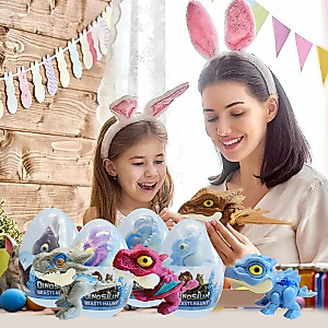 xinge 4Pack Clolorful Dinosaur Eggs with Novelty Biting Hand Tyrannosaurus Gags Family Game Educational Toys Kids Teens Party Favor,Easter Basket Stuffers