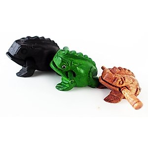 Guiro Percussion Instruments Wooden Frog 3 Pieces Set of 3 Natural Wood Güiro Frog 10-8-5 cm Black Green Wood Carving