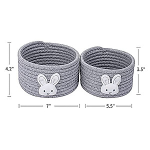 LixinJu Small Basket for Organizing Small Woven Basket Set of 2 Bunny Small Rope Basket Decorative Mini Storage Bins Round Little for Desk Dog Cat Toy Kids Baby Girls Gifts, Gray