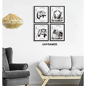 AEHIE Retro Video Game Gaming Poster Prints for Home Boys Room Playroom Decor,Black And White Video Game Decorations Prints Wall Art Unframed 4pcs 8x10inches,Gift for Gamer Boys Gaming Love