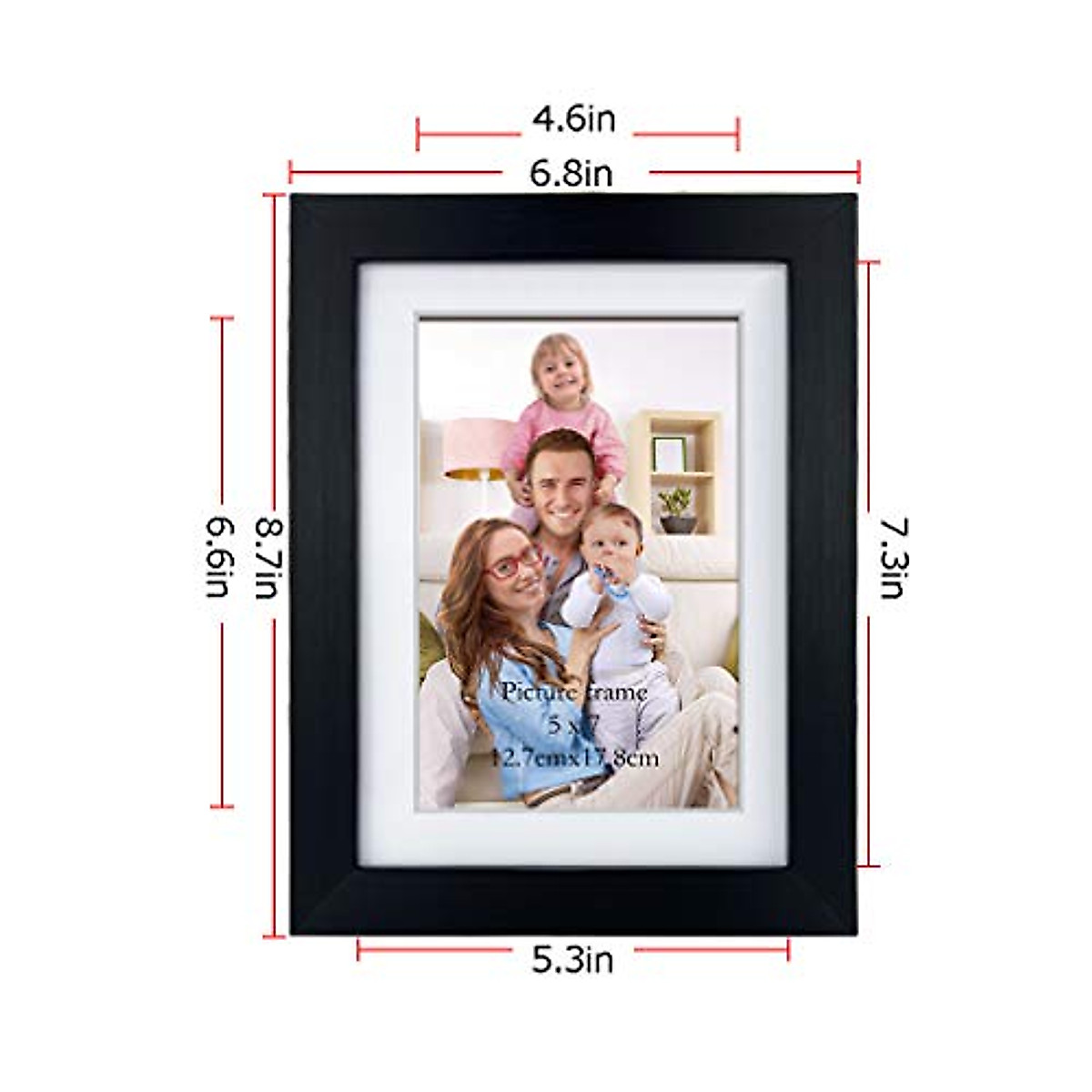 Giftgarden 5x7 Picture Frame Set of 4, 6x8 Matted to Display 5 by 7 Photo with Mat or 6 by 8 without Mat for Wall or Tabletop, Black