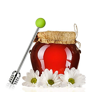 Stainless Steel Honey Dipper Stick 6.3 Inch Honey Wand Server for Honey Pot Dispense Drizzle Honey, Wedding Party Favors, Baby Shower (Green)