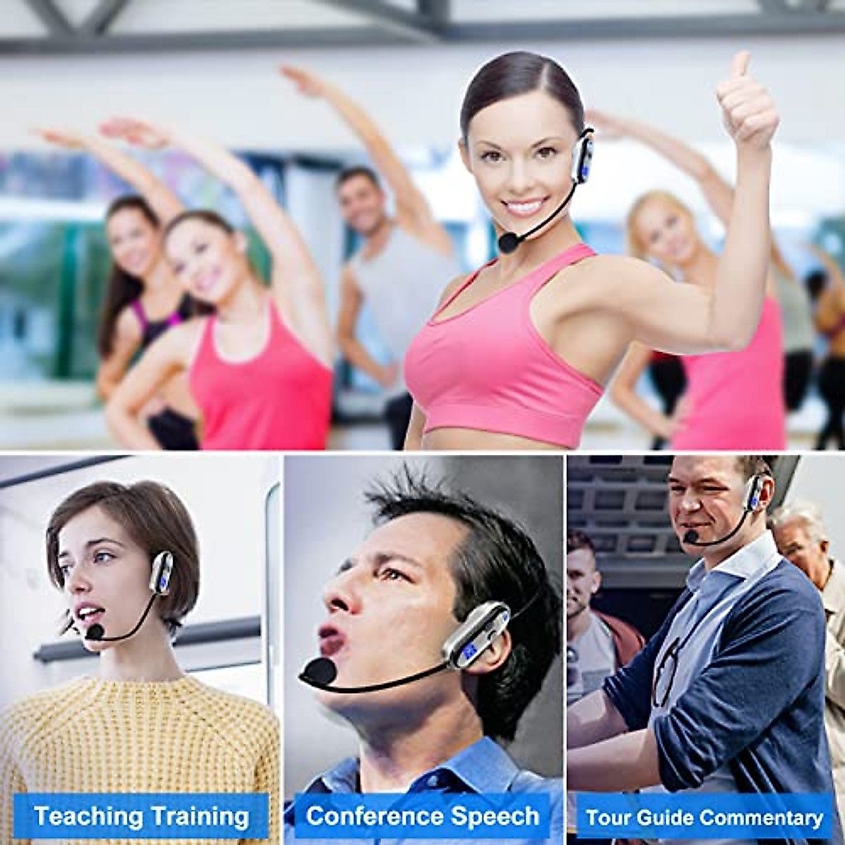 UHF Wireless Headset Microphone System: Mic Headset - LED Digital Display, Head Handheld Mic 2 in 1, Working Time 6H, 165 ft Range Mic for Voice Amplifier, Tour Guide, Teaching, Fitness, PA System