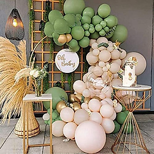 JIZU Sage Green Balloon Arch Kit 152 Pcs Gold and Green Balloon Garland Kit for Birthday Wedding Baby Shower Boy Girl Engagement Party Decorations Backdrop Olive Green Ballon Arch Kit