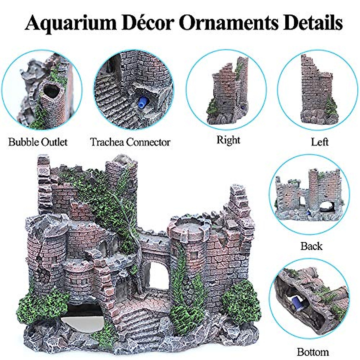 fazhongfa Aquarium Castle Air Bubbler Fish Tank Decorations for Betta Fish Ornament Small and Medium Fish Accessories Decor Betta House Toys (Air Pump is Not Include)